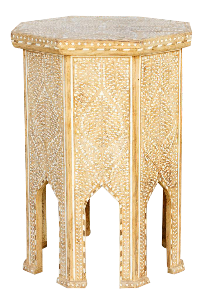 Enchanting Bleached Tall Inlaid End Table | Chairish