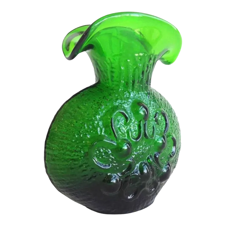 Mid Century Modern Wayne Husted Stelvia Glass Vase Green Pitcher | Chairish