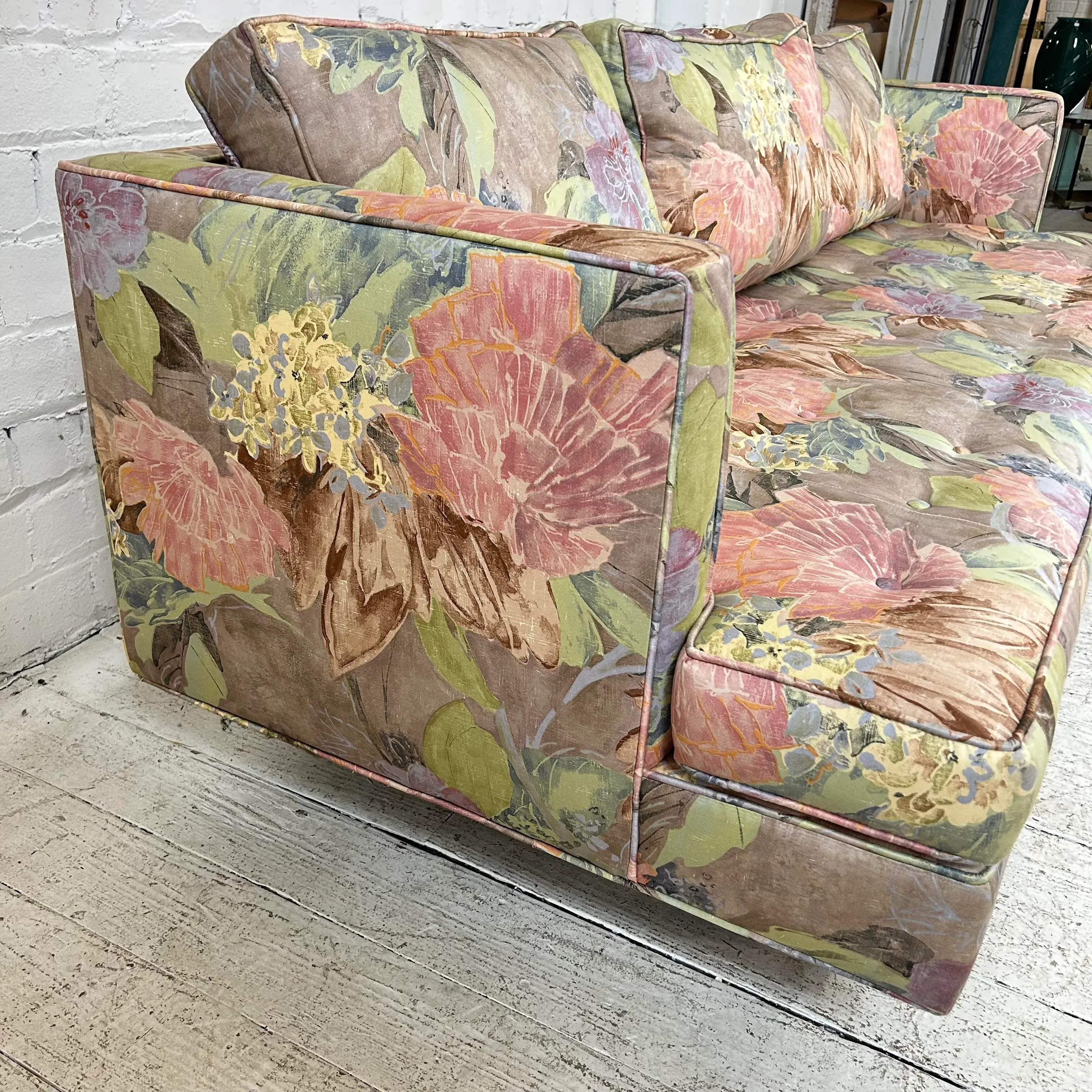 Mid Century Modern Floral Sofa Dunbar Style