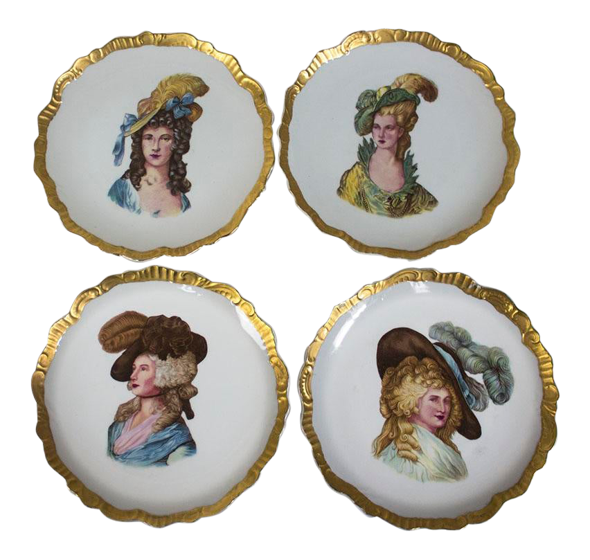 1960s French Porcelain Portrait Plates - Set of 4 | Chairish
