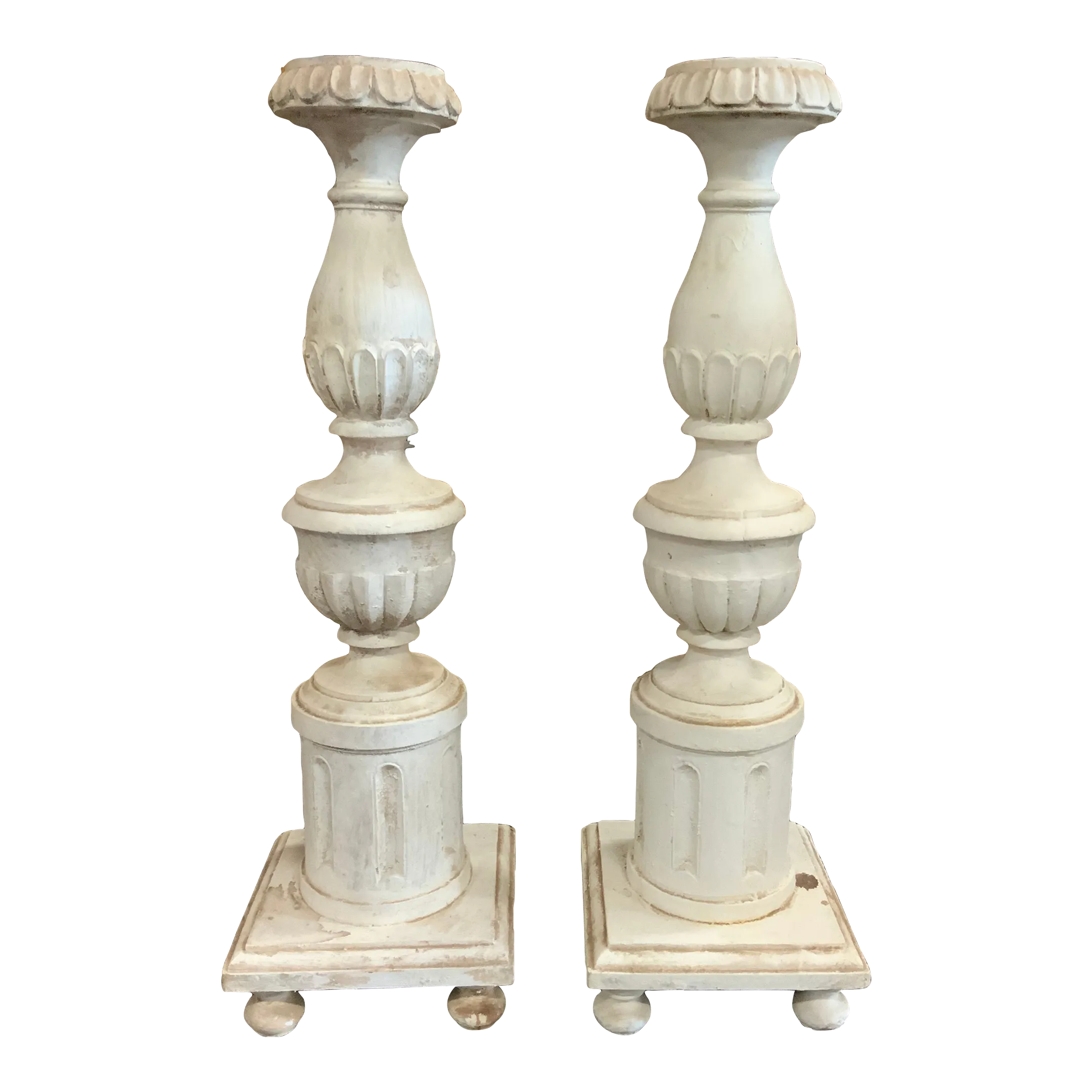 Pair of Late 20th Century Tall White Altar Candle Sticks From England ...