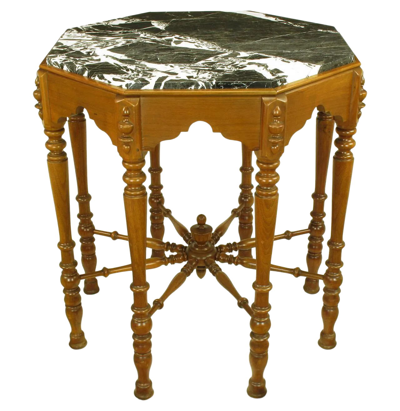 Eight-Leg Walnut and Marble Eastlake Center Table | Chairish