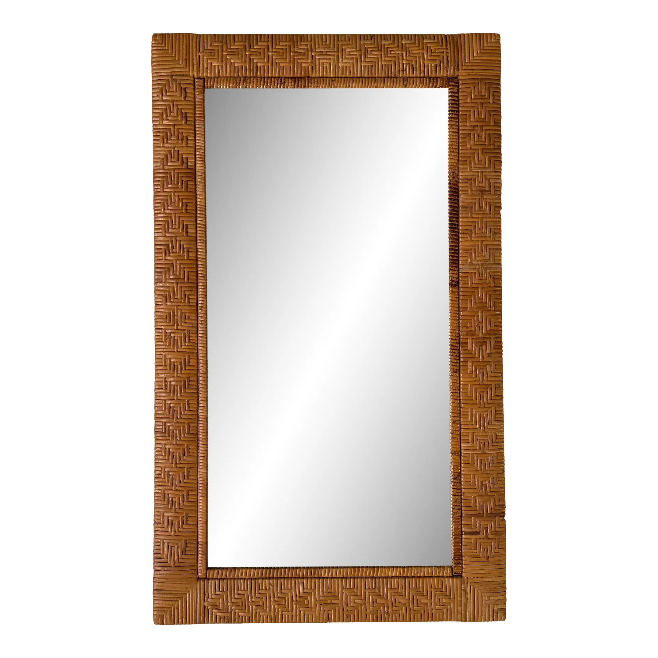Vintage Coastal Woven Rattan Rectangular Wall Mirror | Chairish