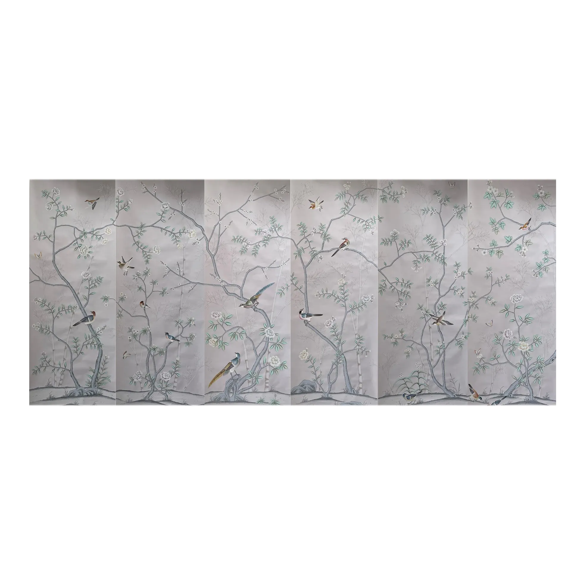 Chinoiserie Mural Hand Painted Wallpapers on Silk Panel - 6 Panels ...