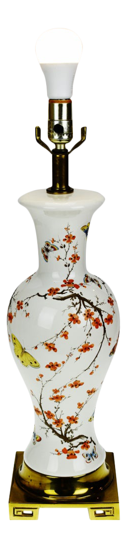 Vintage Asian Style Ceramic Table Lamp With Hand-Painted Embellishments ...