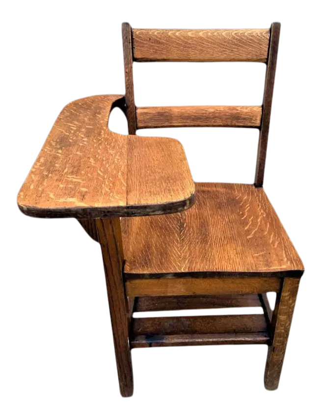 1910 Arts & Crafts Antique Quarter Sawn Oak Chair With Student Writing ...