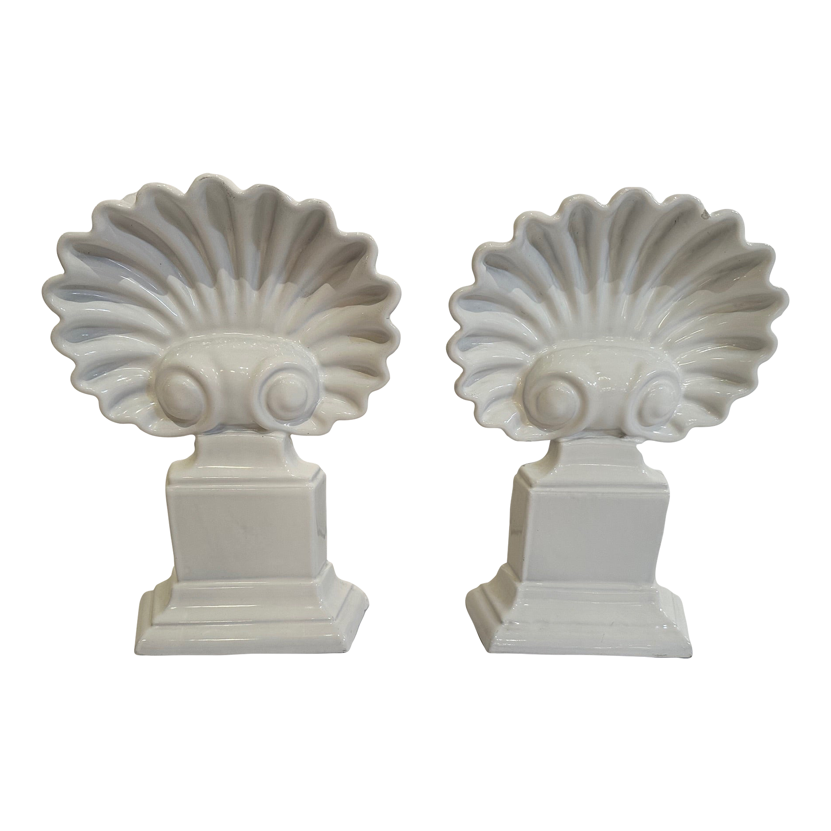 Cast Iron Enameled Shell Motif Sculptures -A Pair | Chairish