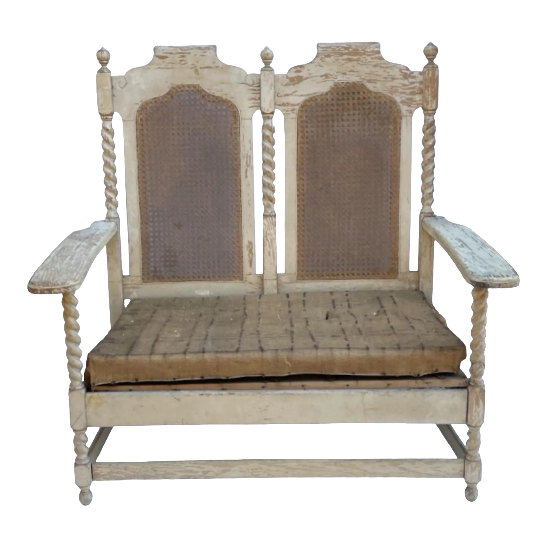 19th-C. French Rustic Deconstructed Settee With Cane and Barley Twist ...