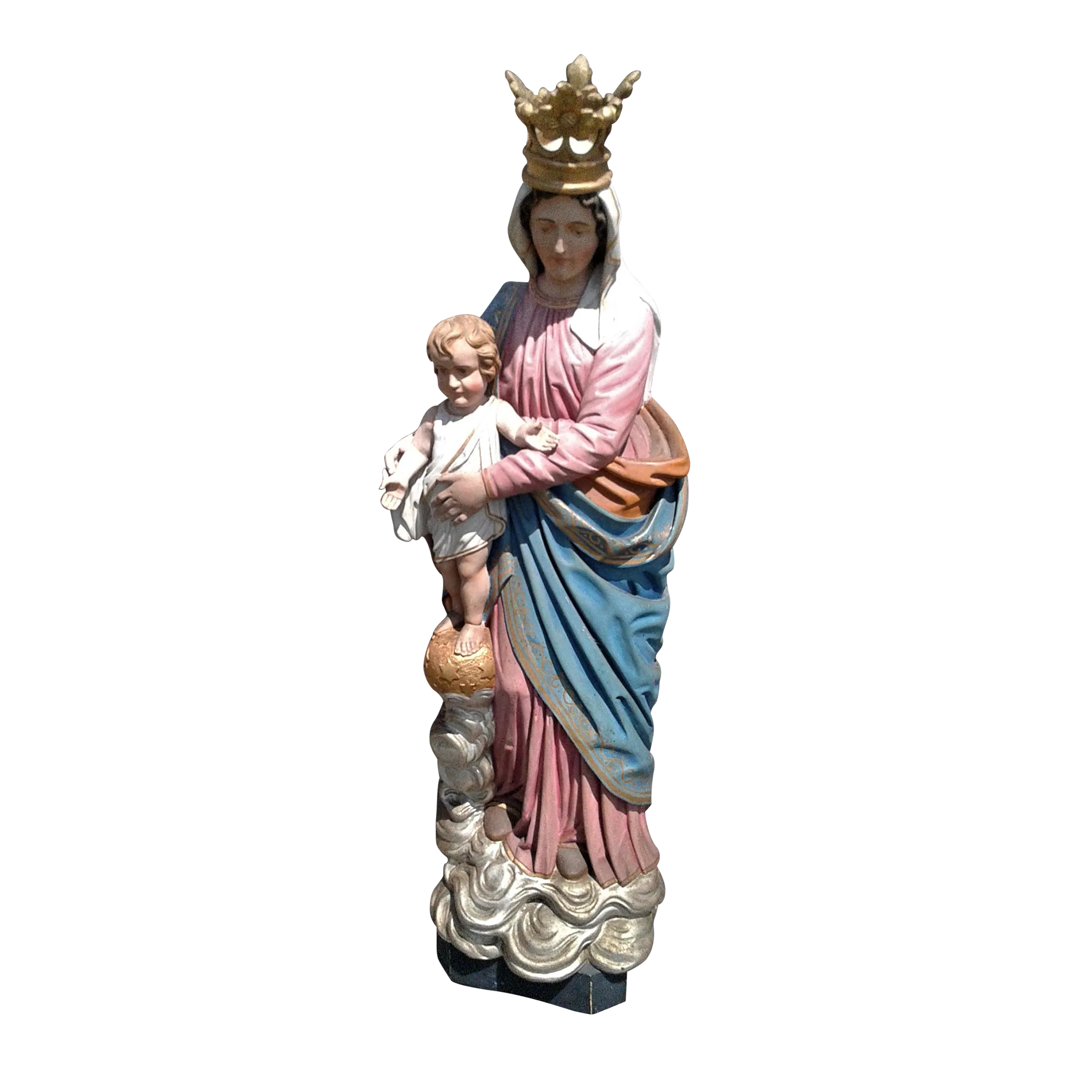 1910s German Haag Mary and Jesus Hand Carved Painted Wooden Sculpture ...