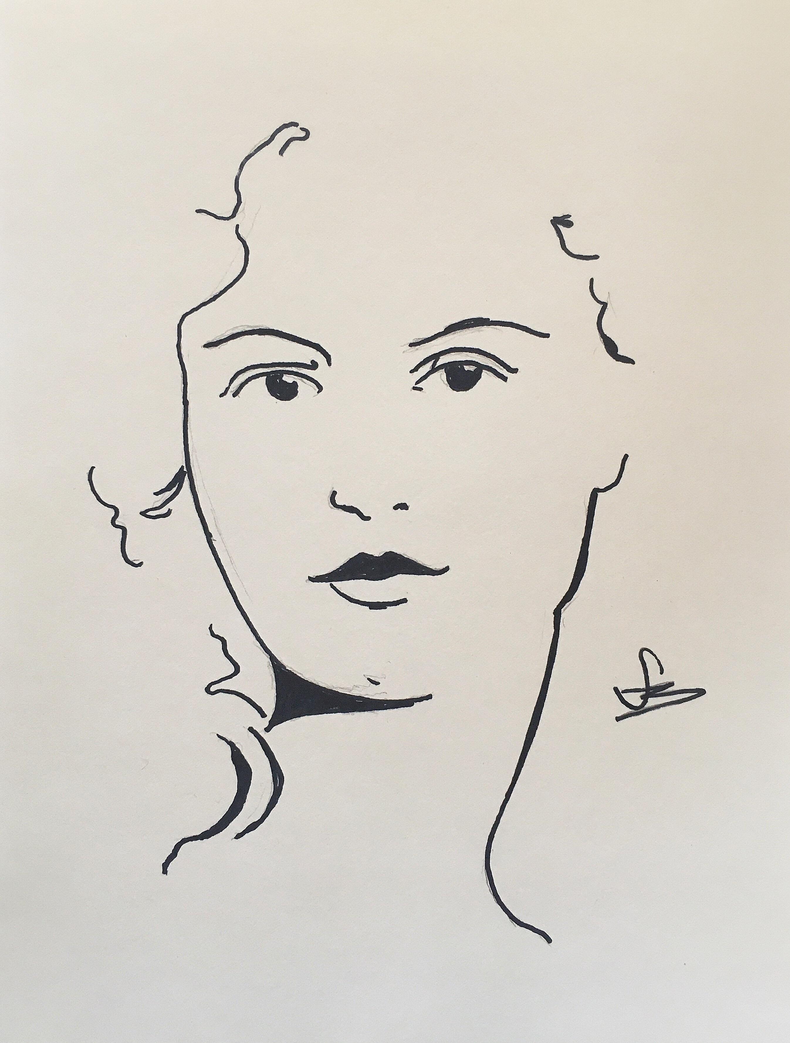 “Lady With Flowing Hair” Contemporary Gestalt Style Drawing by Sarah ...