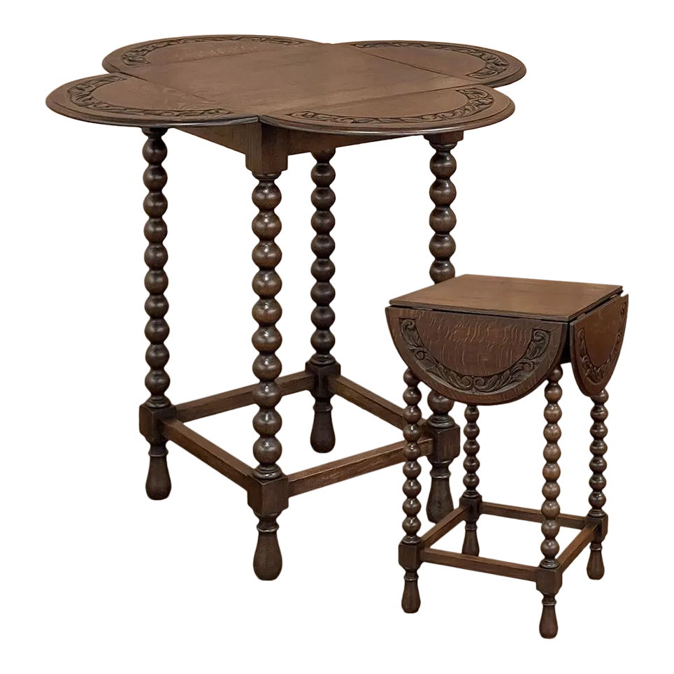 Antique Drop Leaf Spool Leg End Table | Chairish