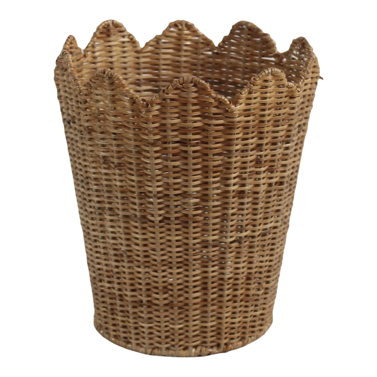 Scalloped Wicker Waste Basket, Natural | Chairish