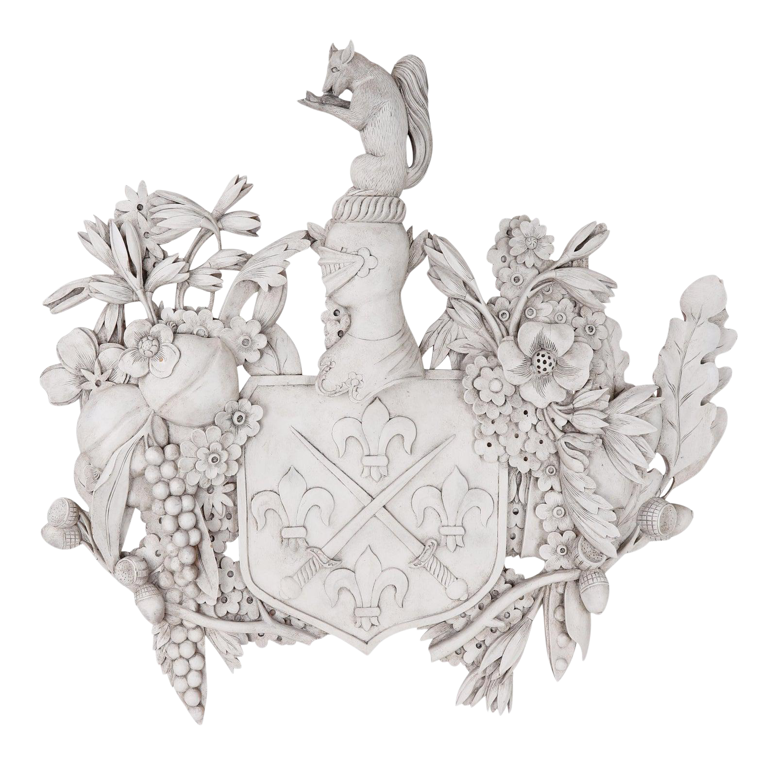 White Wood Carved Family Crest Decorative Wood Carving | Chairish