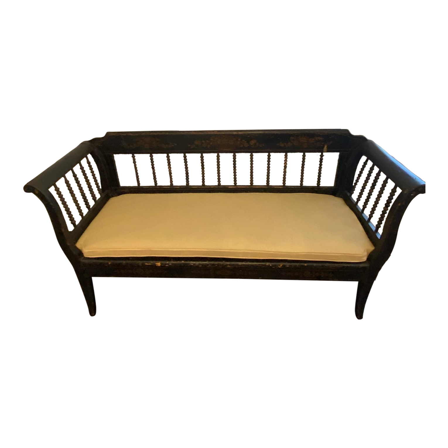 Early 19th Century Early American Painted Black Bench | Chairish