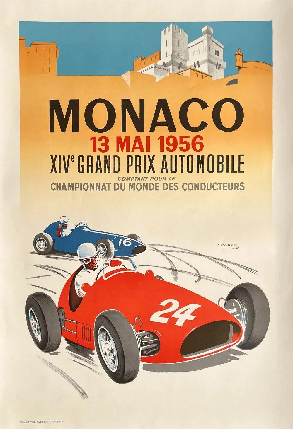 1956 Monaco Automobile Grand Prix. Poster Reissue | Chairish