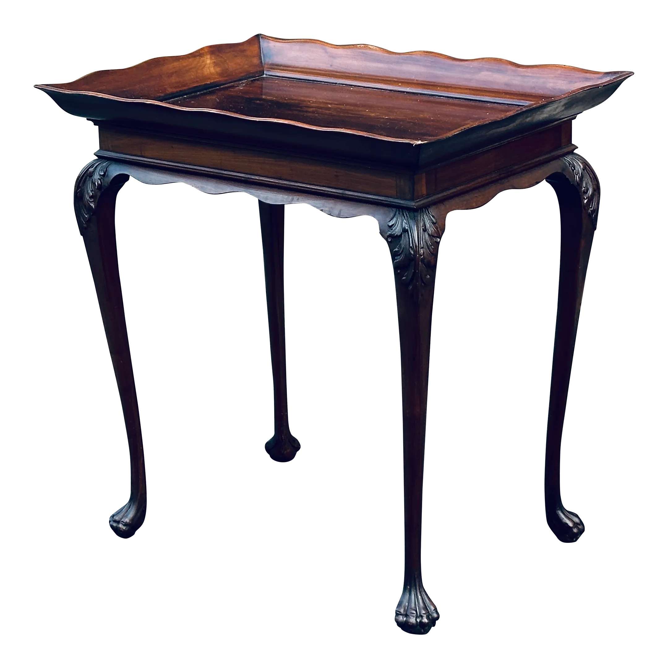 Antique Solid Walnut Paw Foot Fixed Tray Table | Chairish