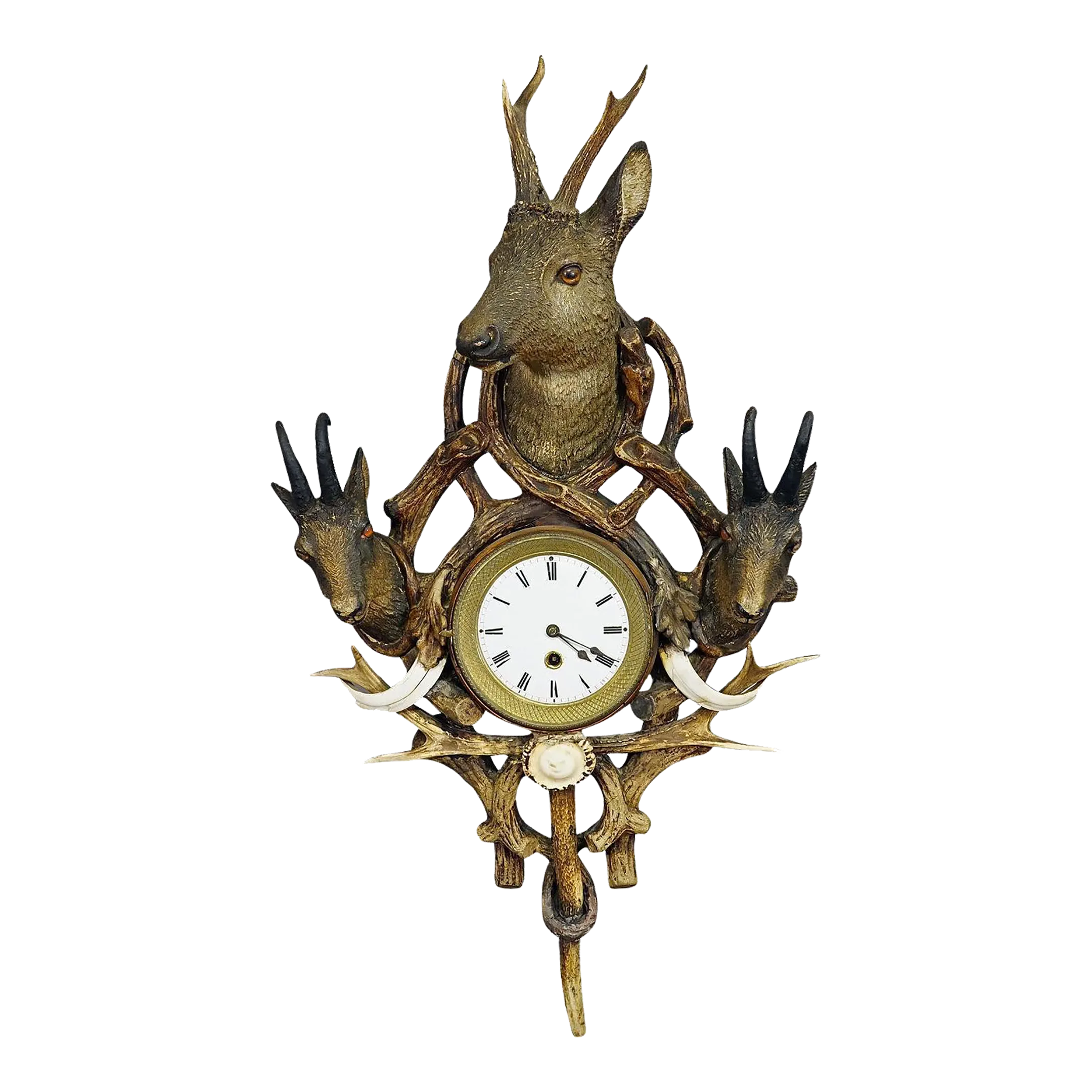 Antique Cabin Antler Wall Clock with Deer and Chamois Austria ca. 1900 ...