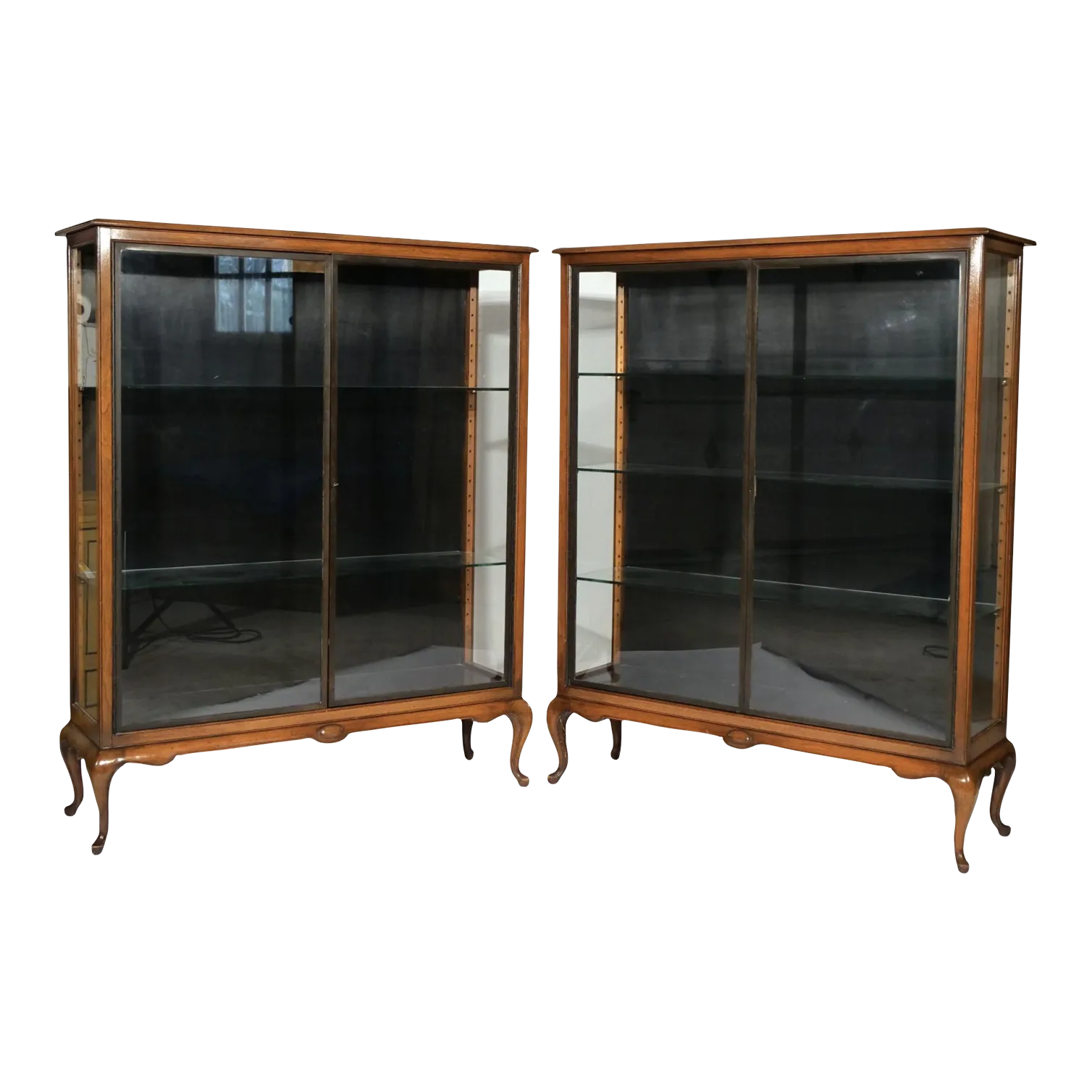 Mid 20th Century Queen Anne Style Display Cabinets Glass Shelves—A Pair ...