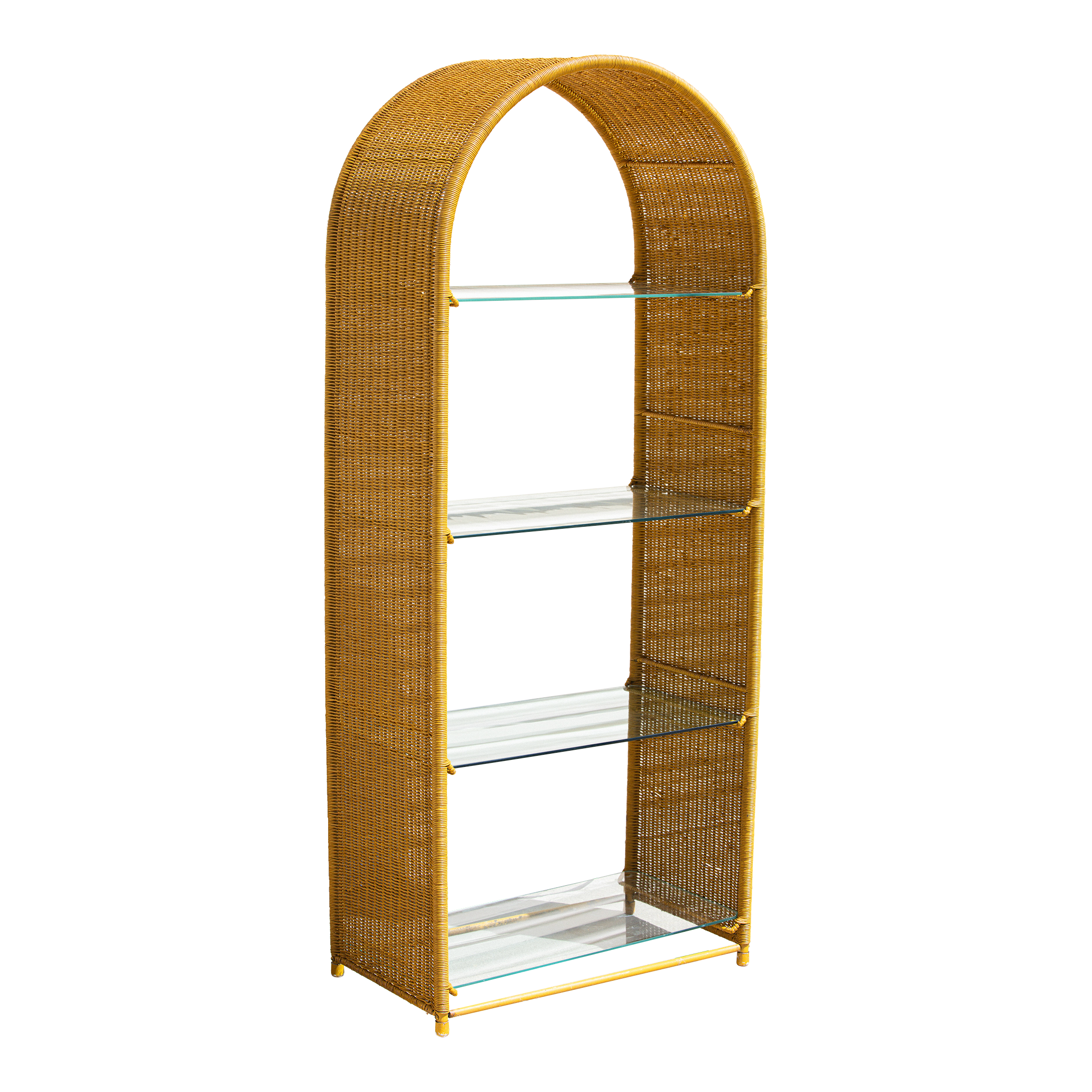 1960s Vintage Boho Arched Wicker and Glass Etagere Bookcase Danny Ho Fong Style