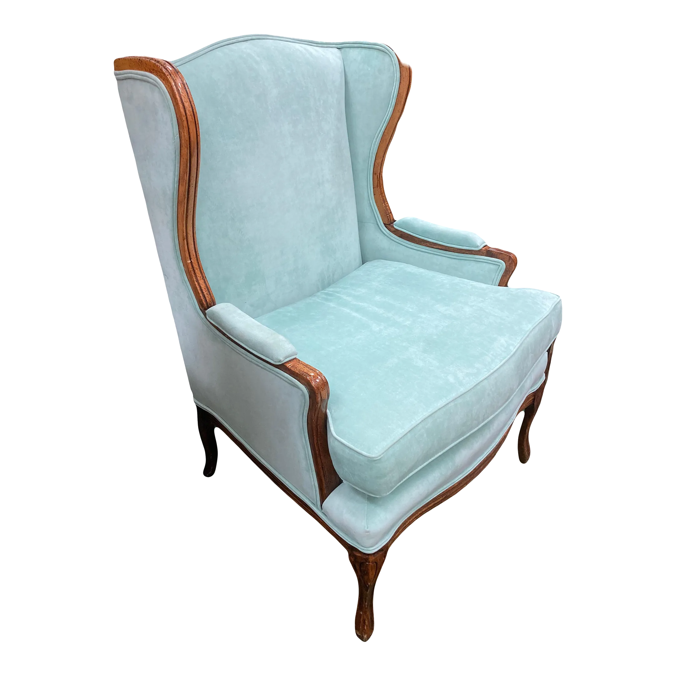 Mid-20th Century Wingback Ear Chair in Aqua Velvet | Chairish