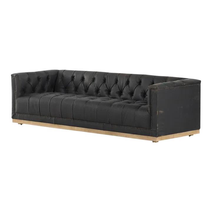 Maxx 95" Sofa, Destroyed Black Leather | Chairish