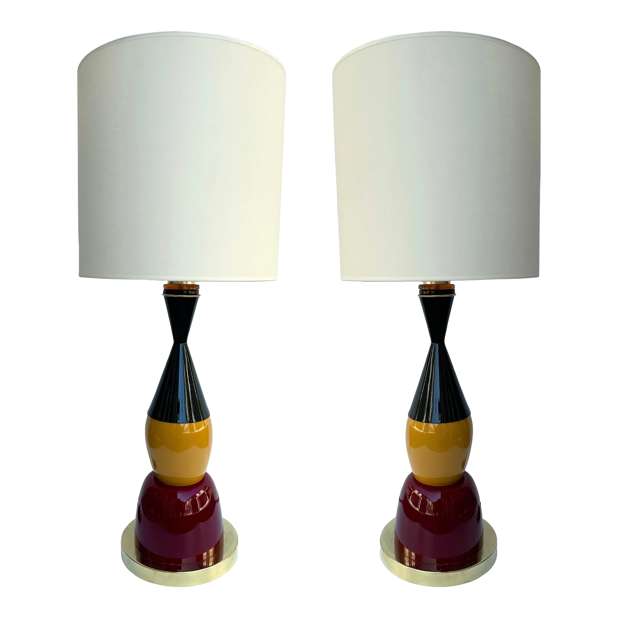 Contemporary Pair of Brass Murano Glass and Lacquered Metal Cone Lamps ...