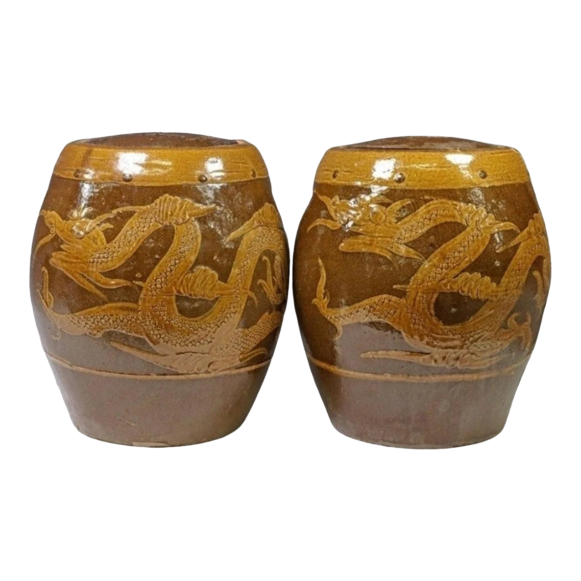 Large Chinese Glazed Earthenware Covered Martaban Storage Jars - a Pair ...