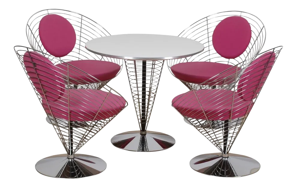 Wire Cone Chair Set with Purple Fabric by Verner Panton for Fritz ...
