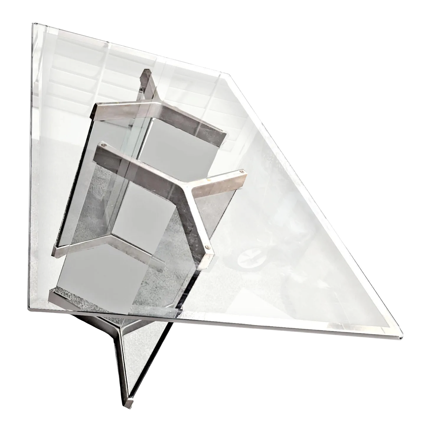 70s Modernist Pace Glass Dining Table With Triangular Twin Chromed ...