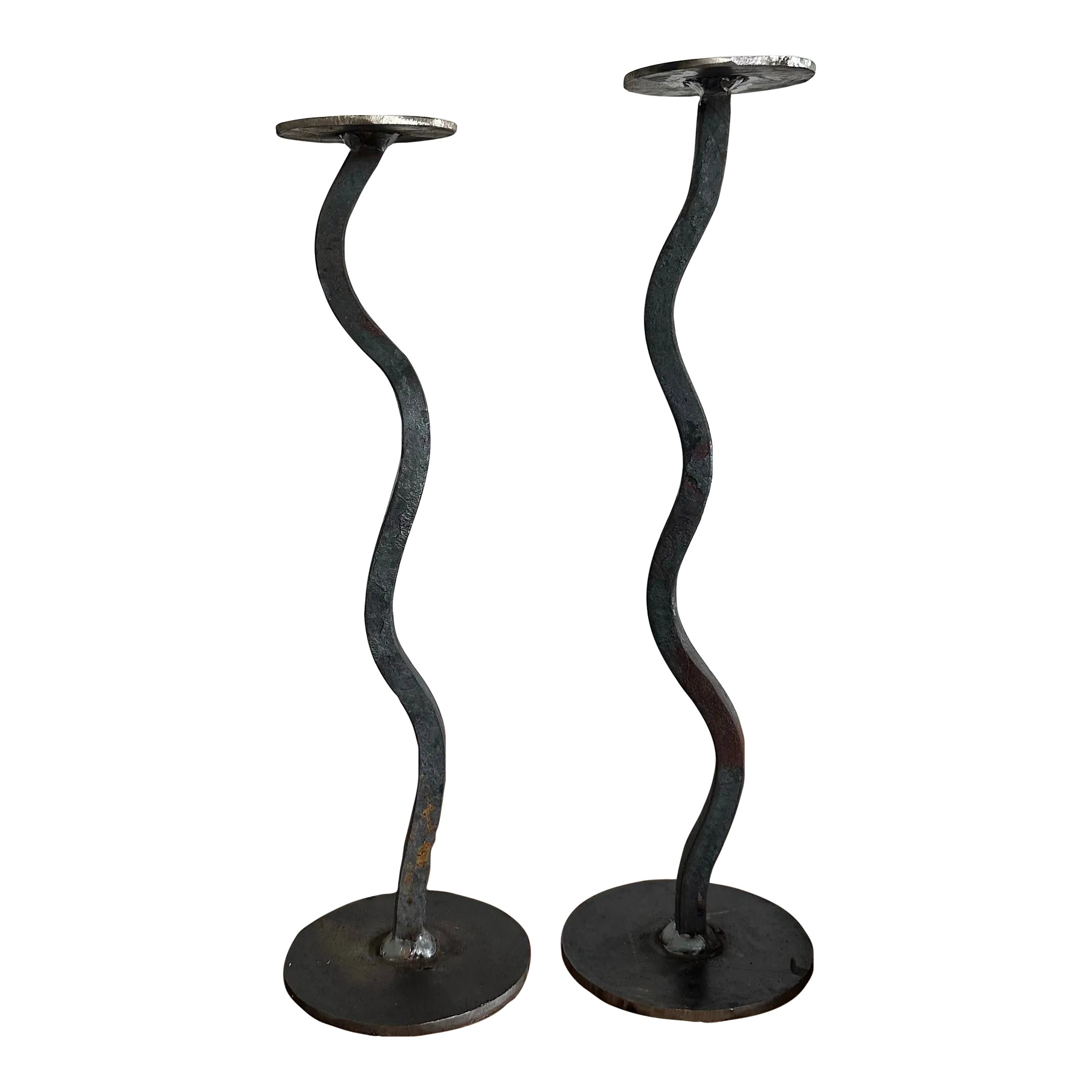 Hand Forged Wavy Candle Holders- a Pair | Chairish