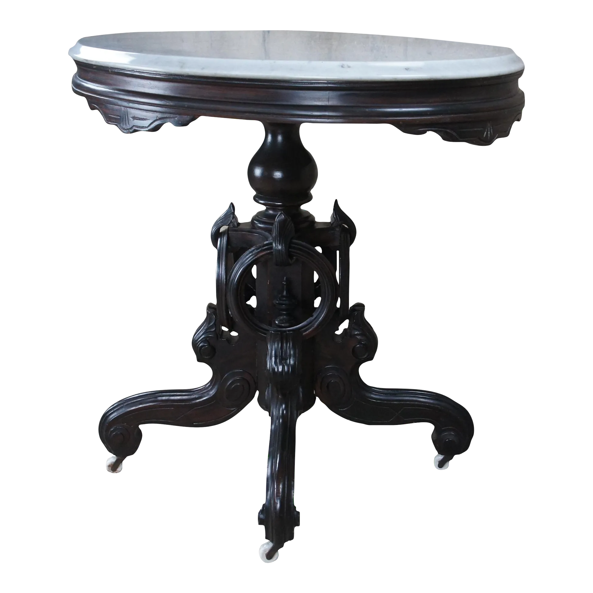 Early 20th Century Antique Victorian Carved Rosewood Oval Marble Parlor ...