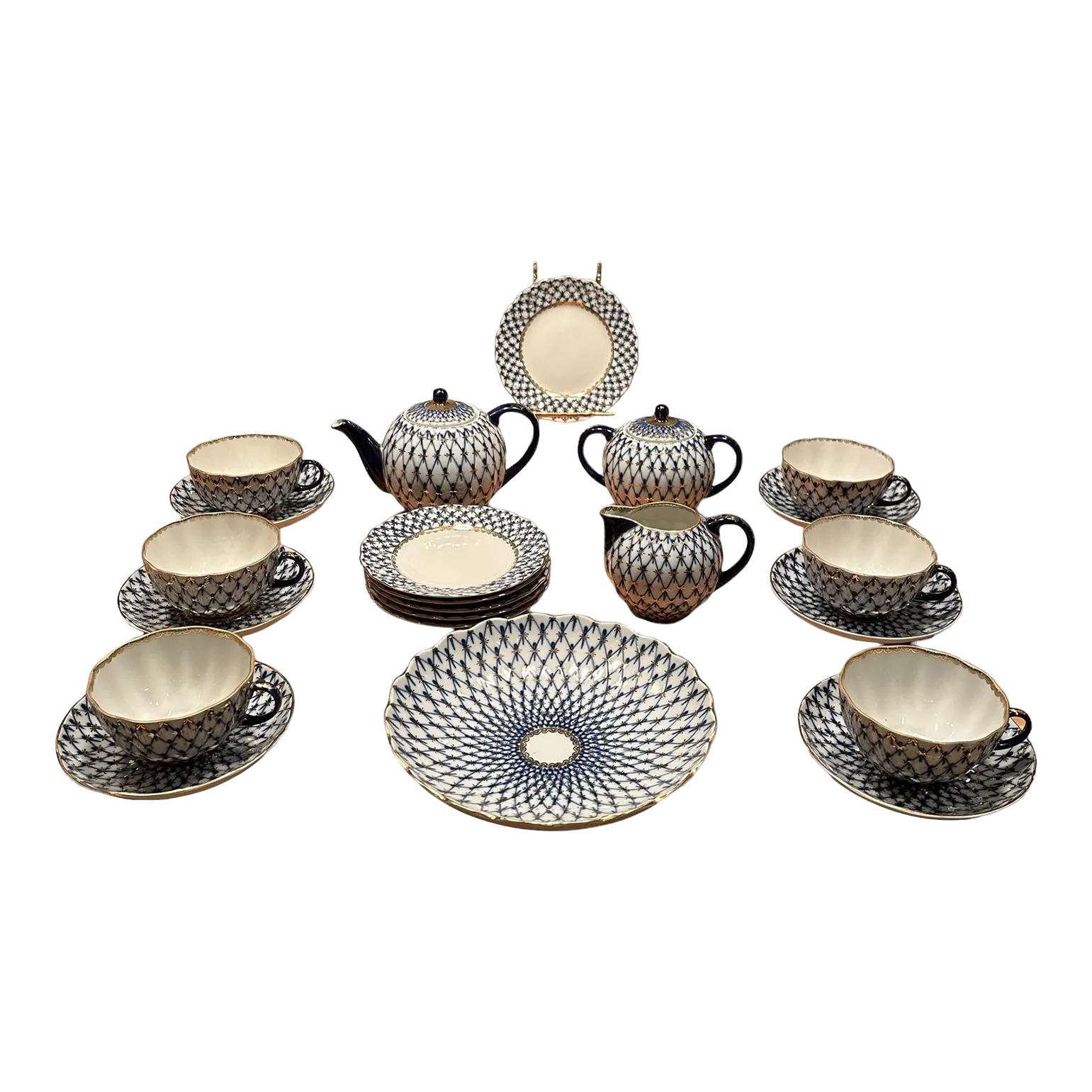 Vintage Lomonosov Imperial Porcelain Cobalt Net Tulip Complete Tea Set ...