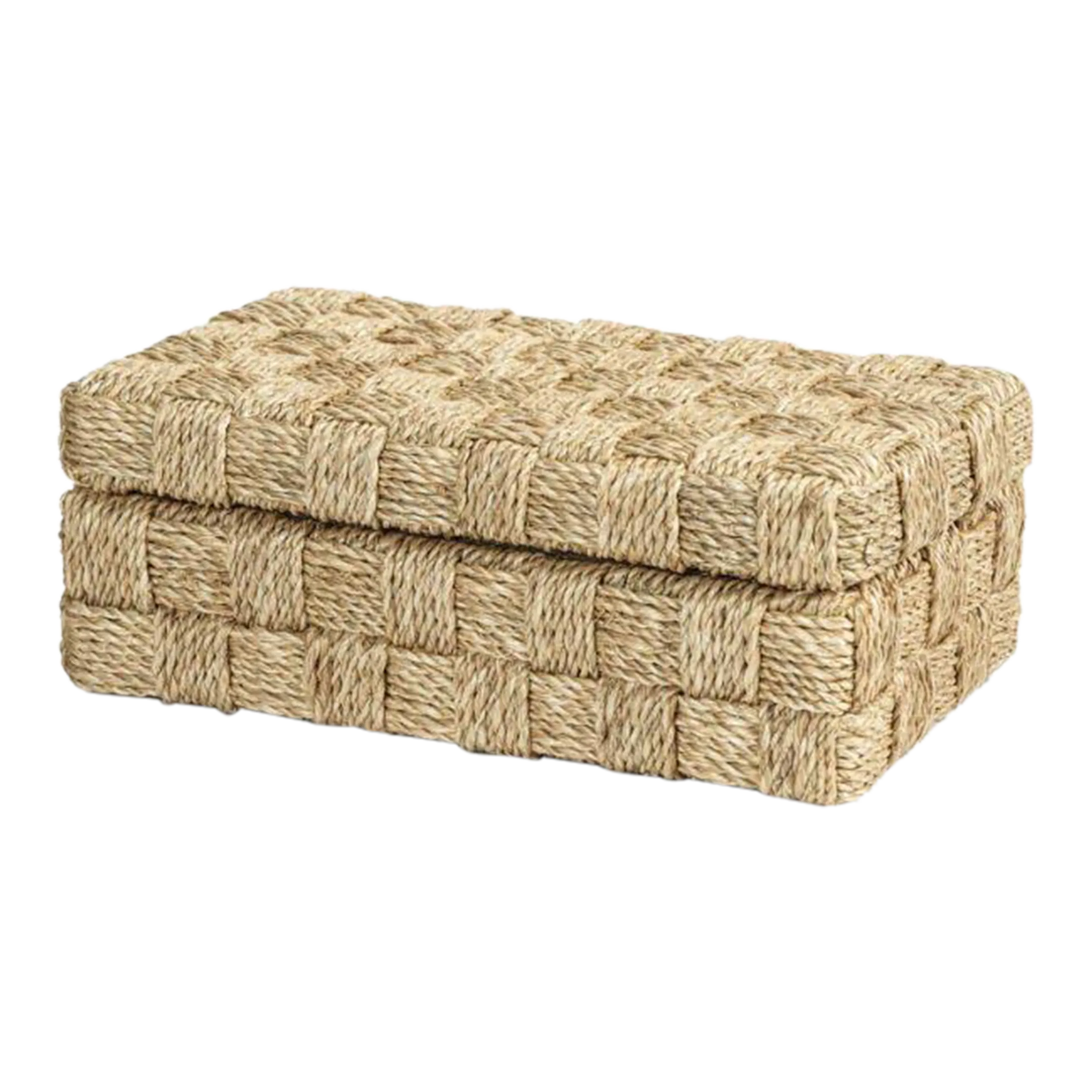 Large Natural Abaca Rope Hinged Box | Chairish