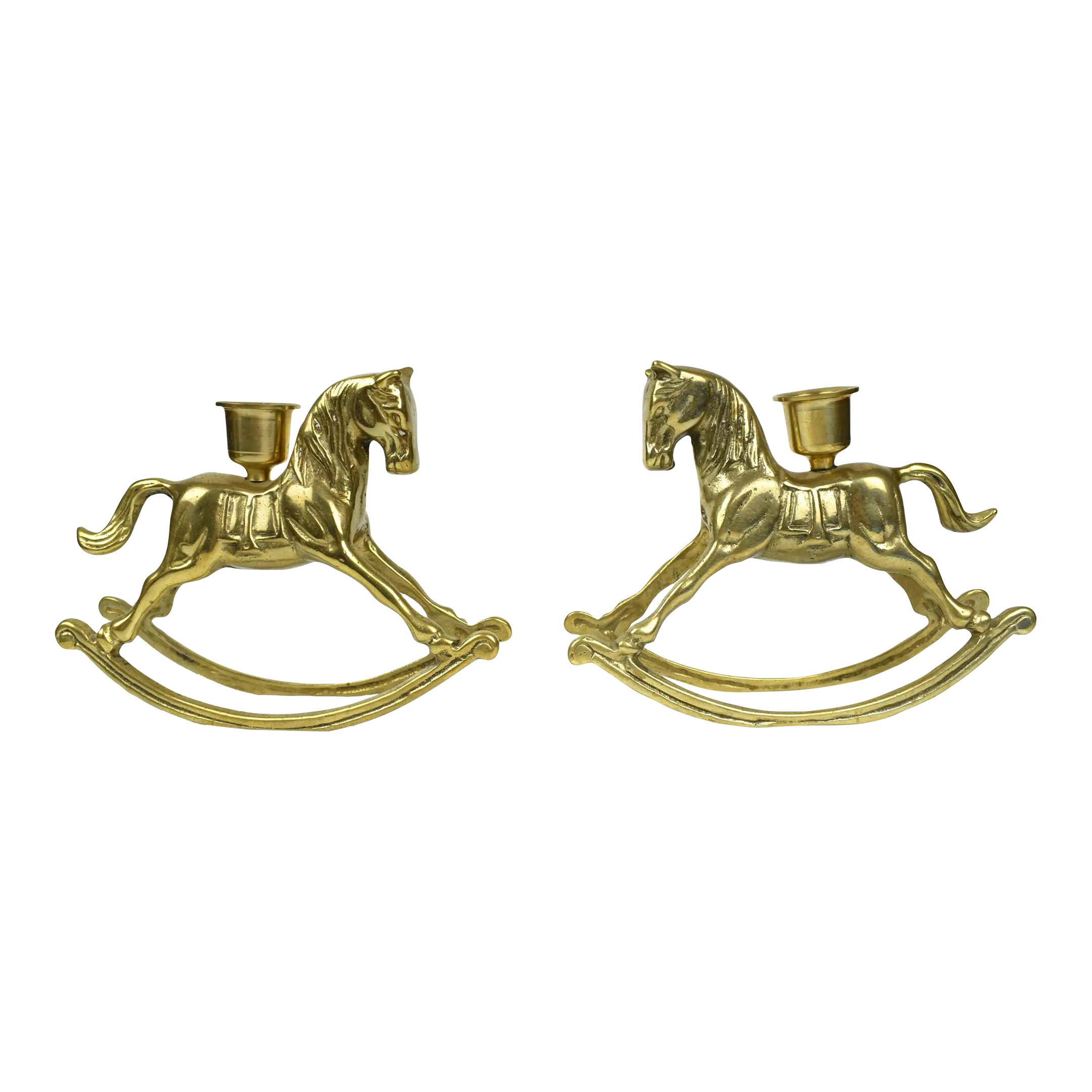 Mid 20th Century Solid Gold Brass Rocking Horse Candle Holders - a Pair ...