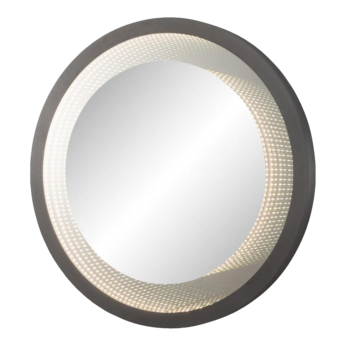 Starfall Vanishing Infinity Led Round Wall Mirror in Gunmetal | Chairish