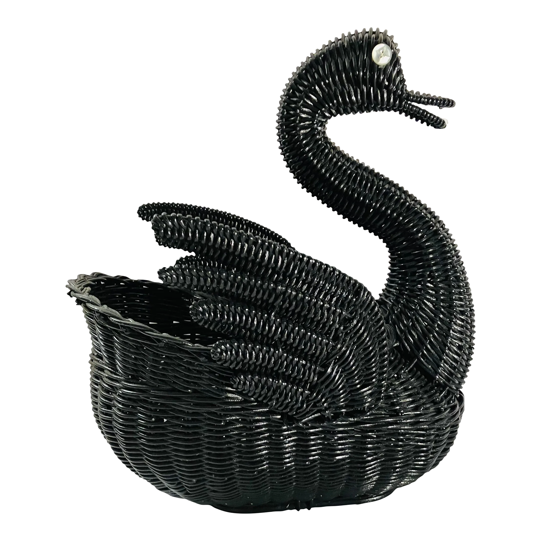 Mid 20th Century Black Wicker Swan | Chairish