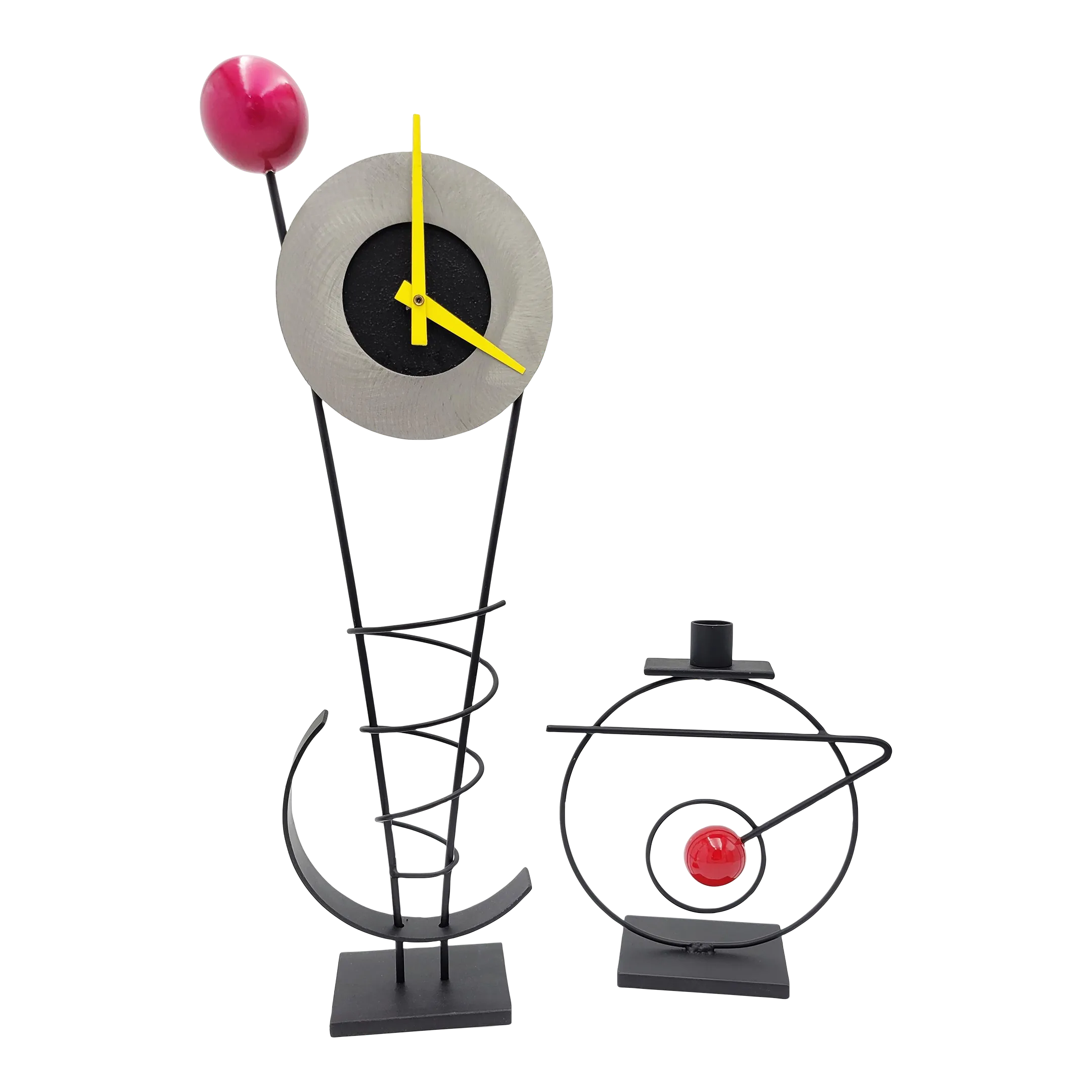 1990s Rick Martin Pop Art Memphis Style Clock & Candle Holder - Set of ...