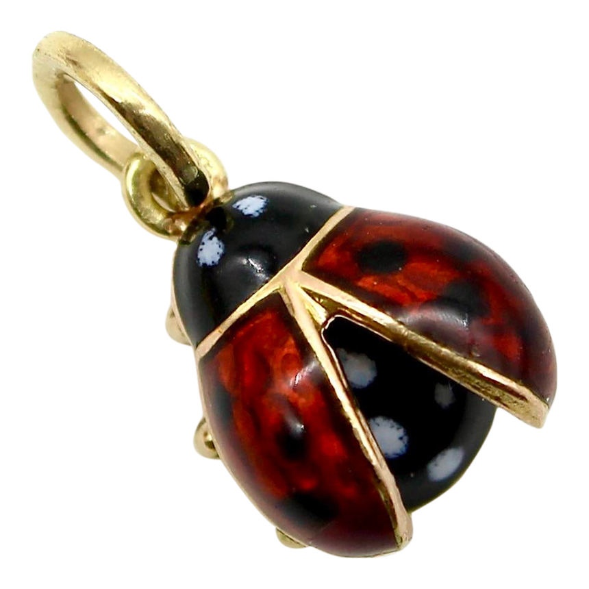 1970s 14k Gold Enamel Ladybug Charm | Chairish