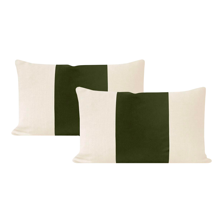 12" X 18" Olive Italian Velvet Panel & Linen Lumbar Pillows - a Pair ...
