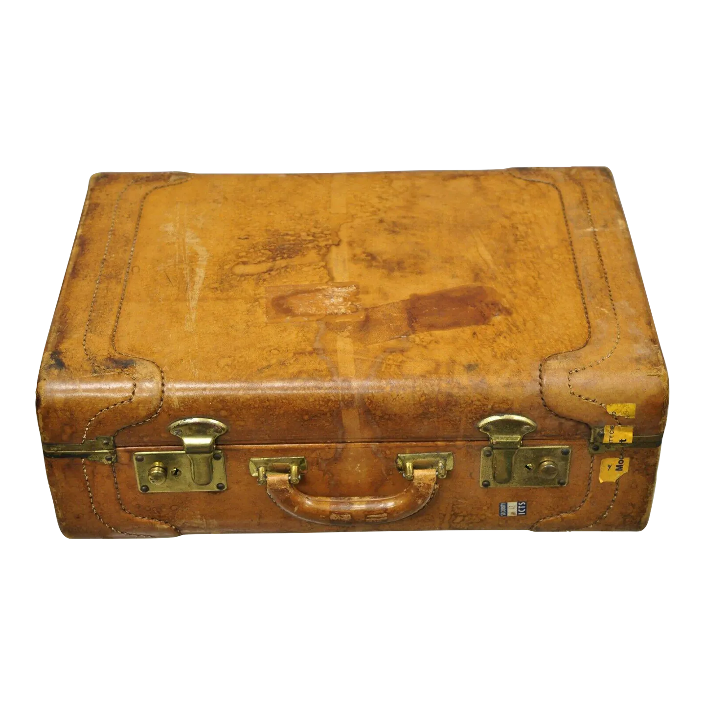 Vintage Brown Caramel Leather Hard Case 18" Suitcase Luggage Trunk With ...
