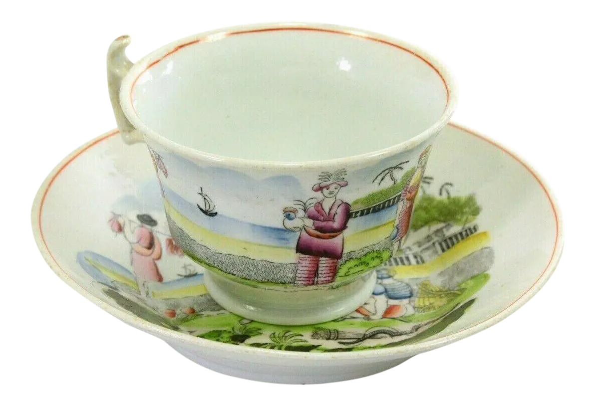 Early 1800s Pearlware Staffordshire Colonial Scene Tea Cup & Saucer Set ...