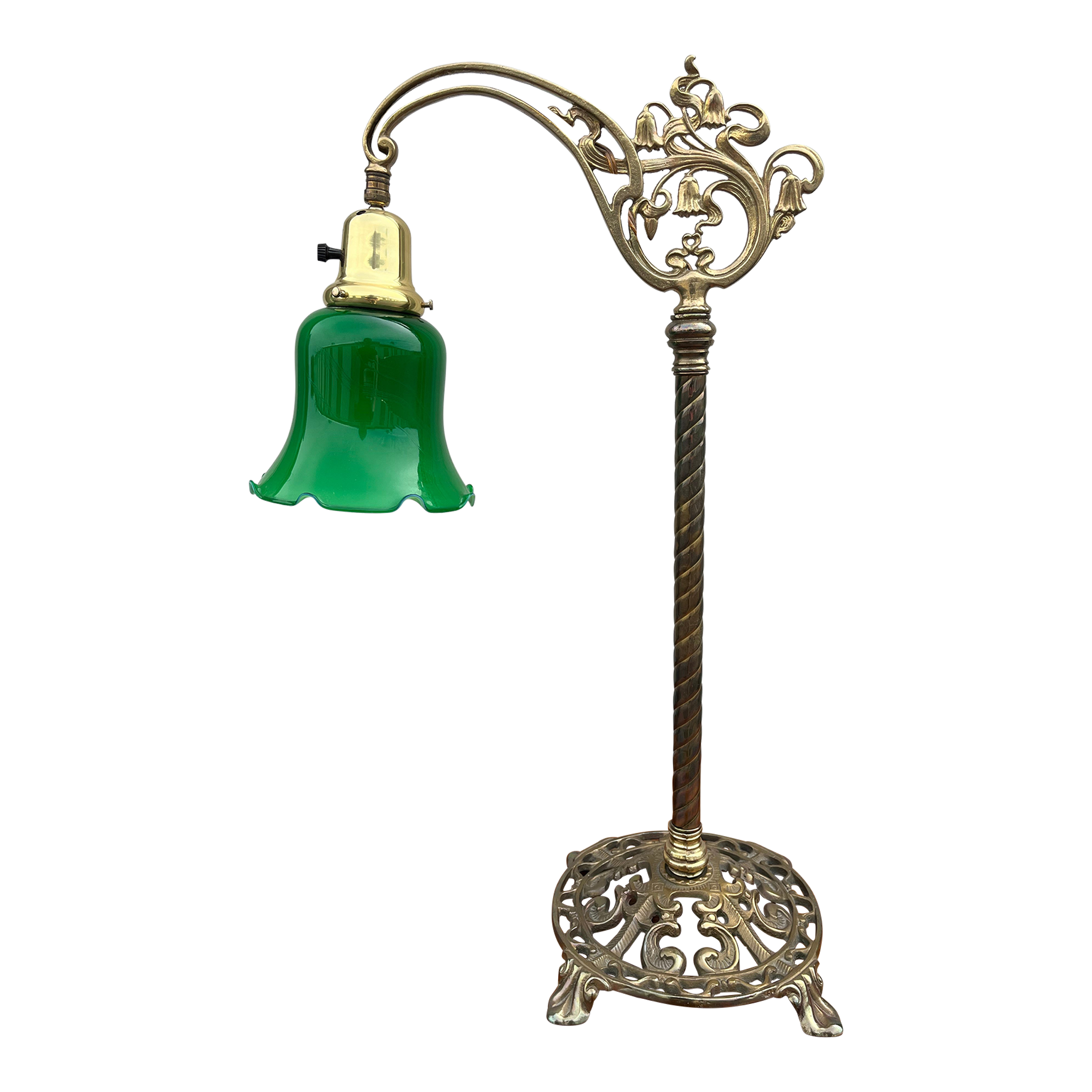 Vintage Art Nouveau Bridge Table Lamp With Original Green Glass Shade ...