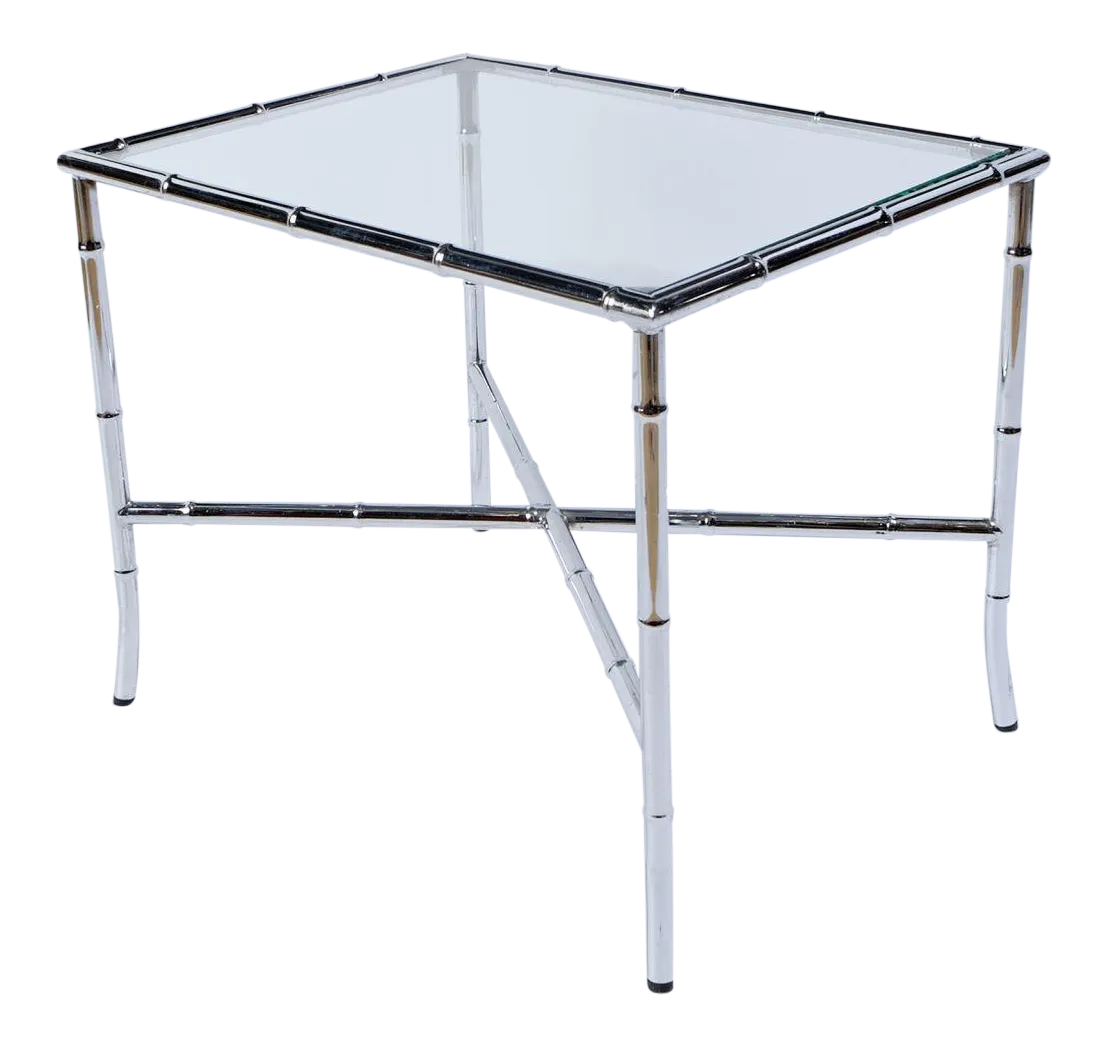 1960s Chrome Bamboo & Glass End Table | Chairish