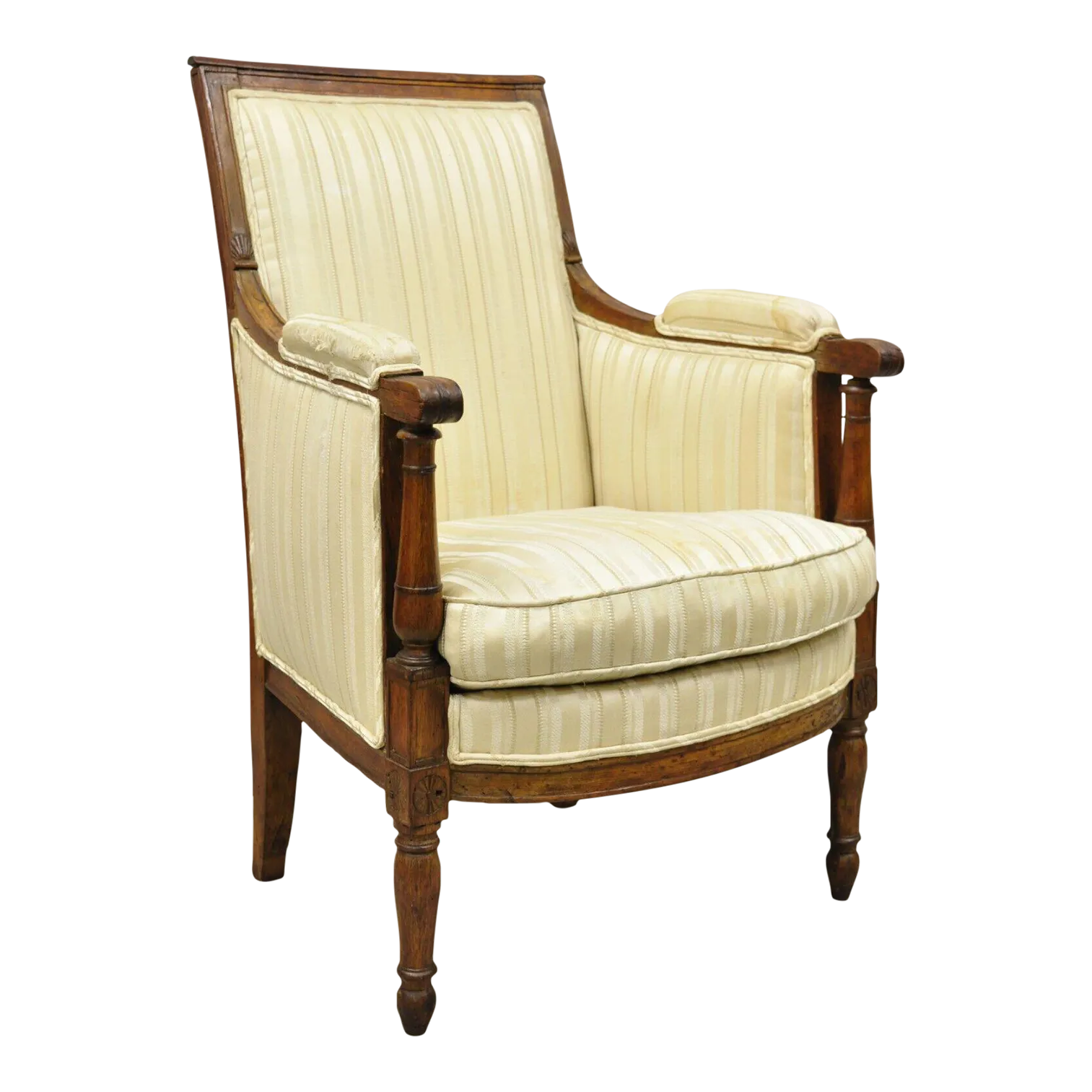 19th Century French Louis XVI Neoclassical Style Walnut Lounge Arm ...