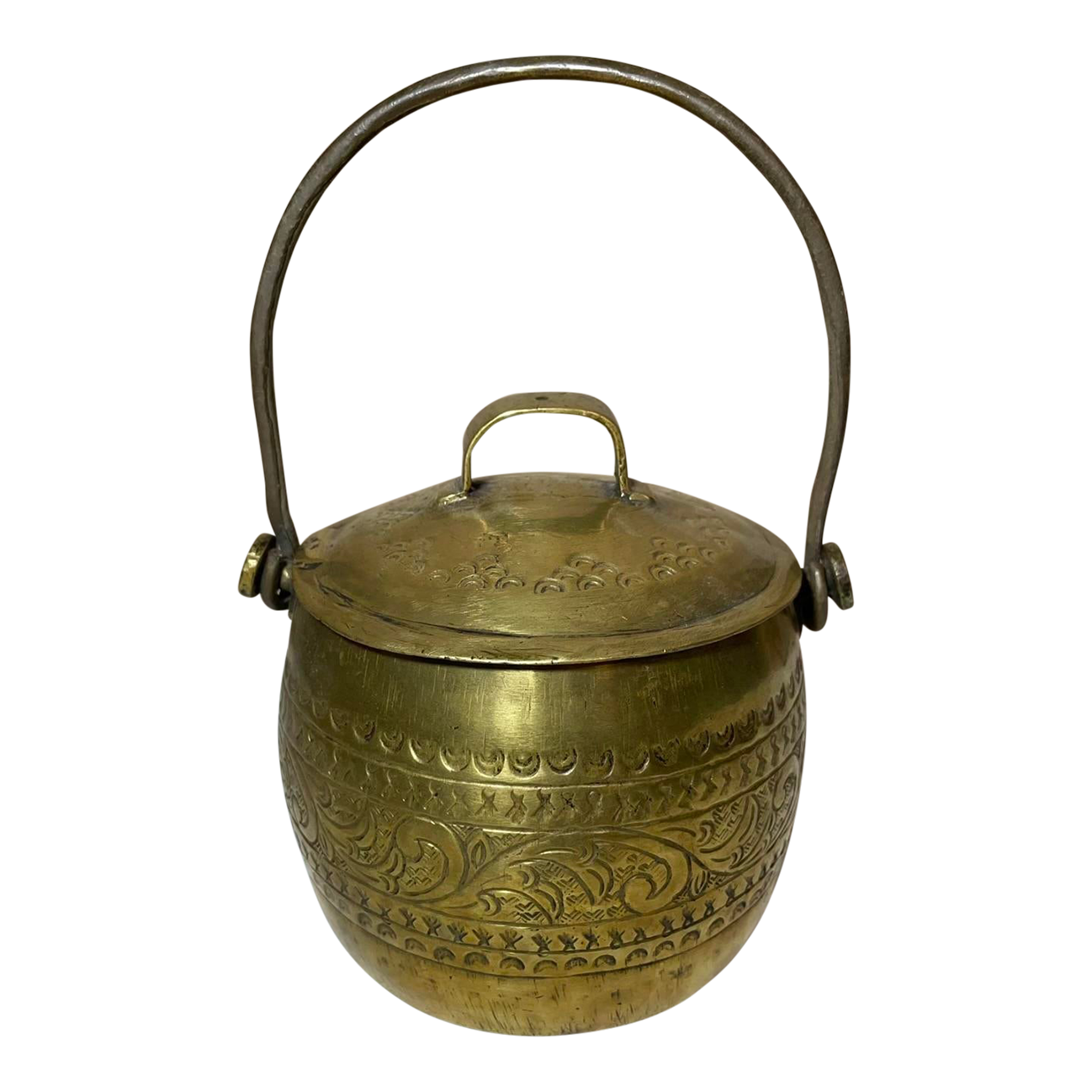 Early Middle Eastern Handcrafted Chased Brass Pot Kettle With Lid ...
