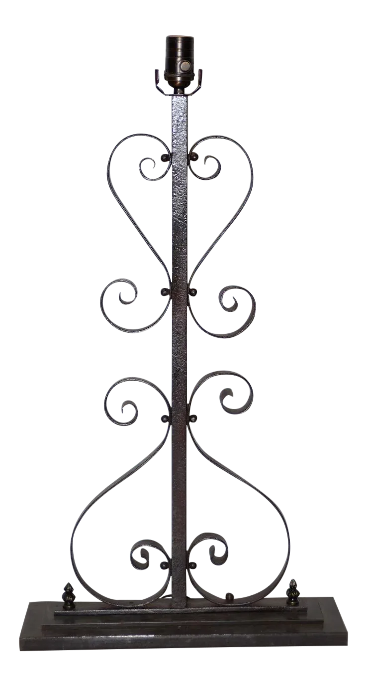 19th Century Decorative French Wrought Iron Lamp Base | Chairish