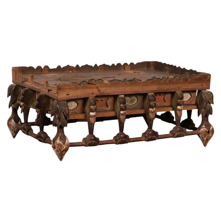 Japanese Edo Period Folk Art Altar Table with Carved and Painted Motifs ...