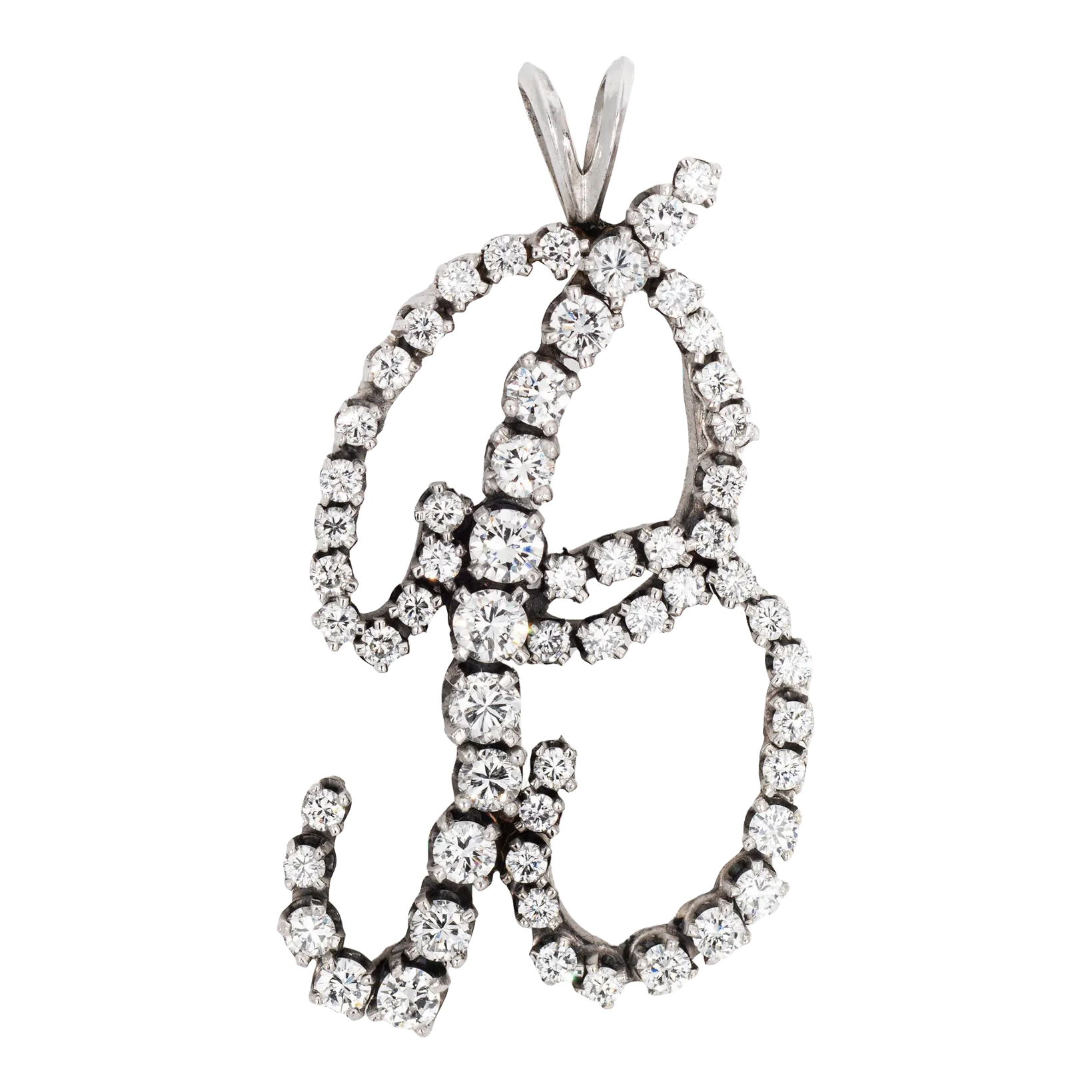Vintage 1.50ct Diamond Letter B 14k White Gold Cursive Script Pendant ...