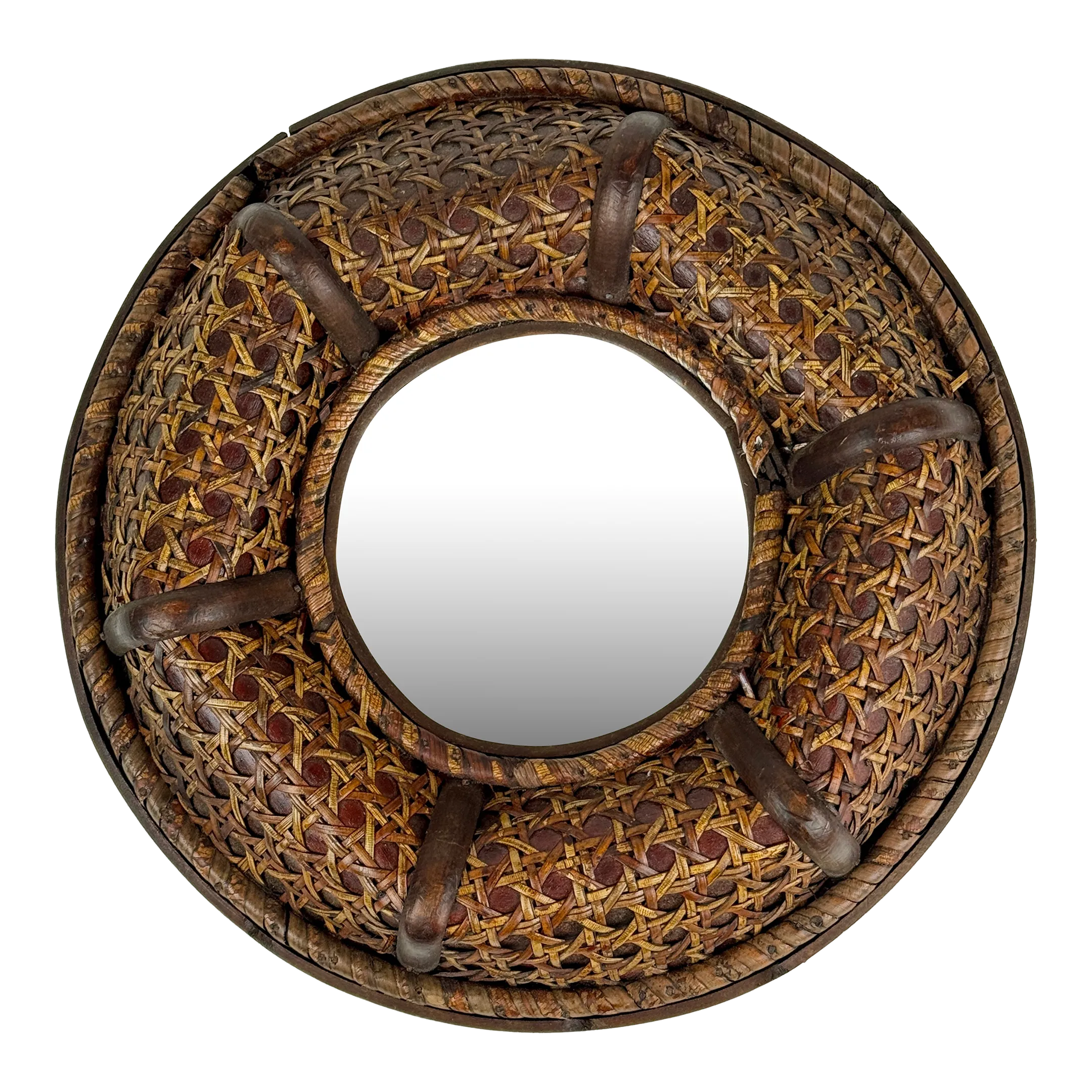 Vintage Small Round Wicker/Rattan Mirror With Protruded Hexagonal ...