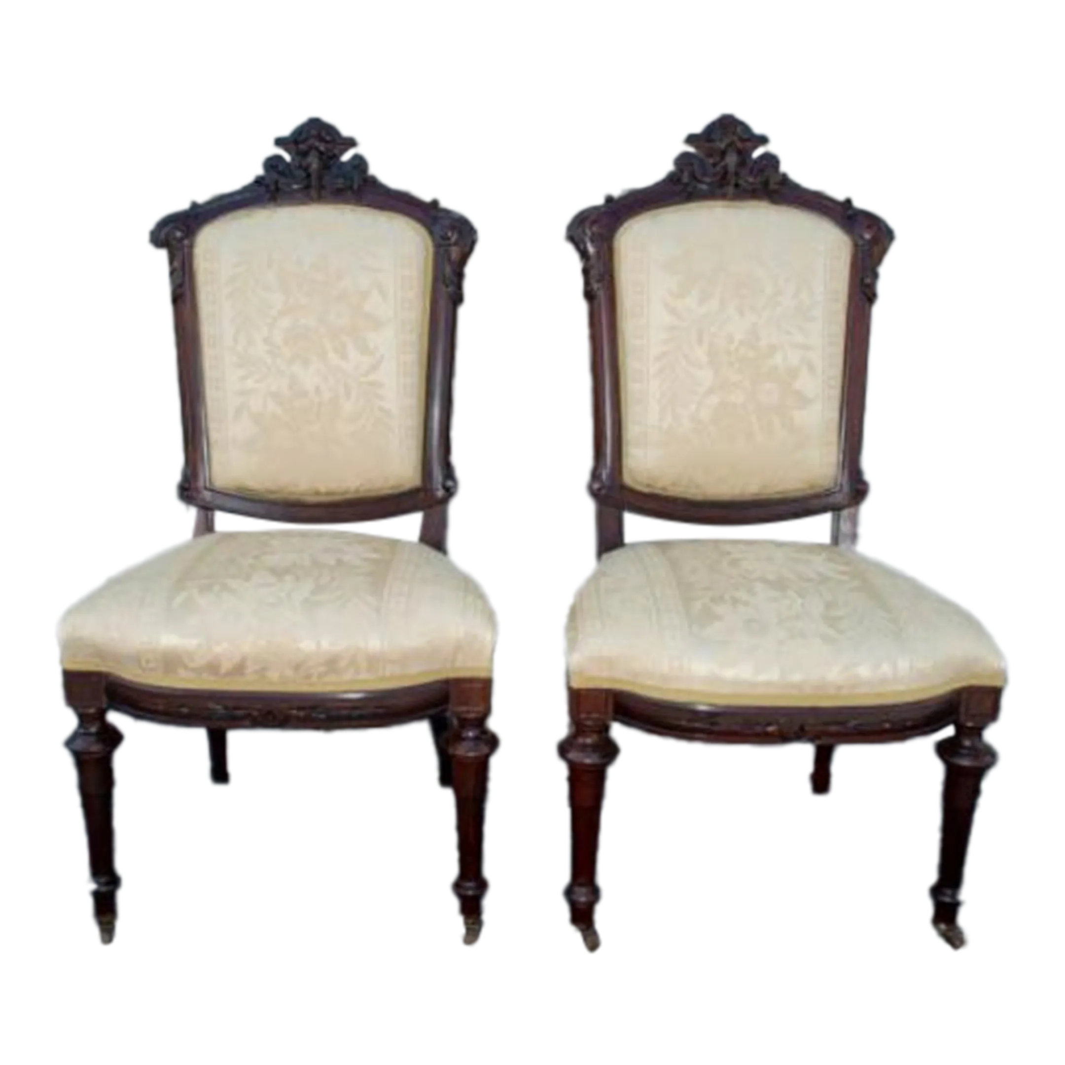 19th Century Pair of Rosewood French Victorian Style Dining Chairs with ...
